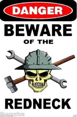 DANGER BEWARE OF THE REDNECK SKULL HELMET TOOLBOX USA MADE STICKER ...