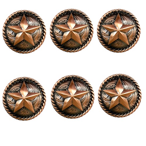 Set of 6 Western Horse Saddle Tack Copper Rope Edge Star Conchos screw ...