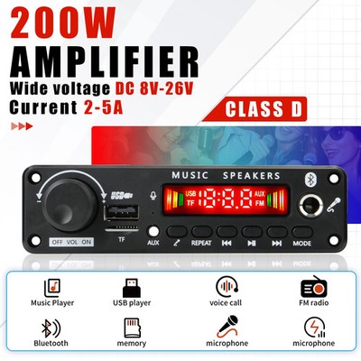 200W Bluetooth Audio Amplifier Board 12V MP3 FM Decoder Subwoofer ...