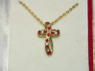 Gold Tone,Red & Clear Austrian Crystals CROSS Pendant Necklace | eBay UK