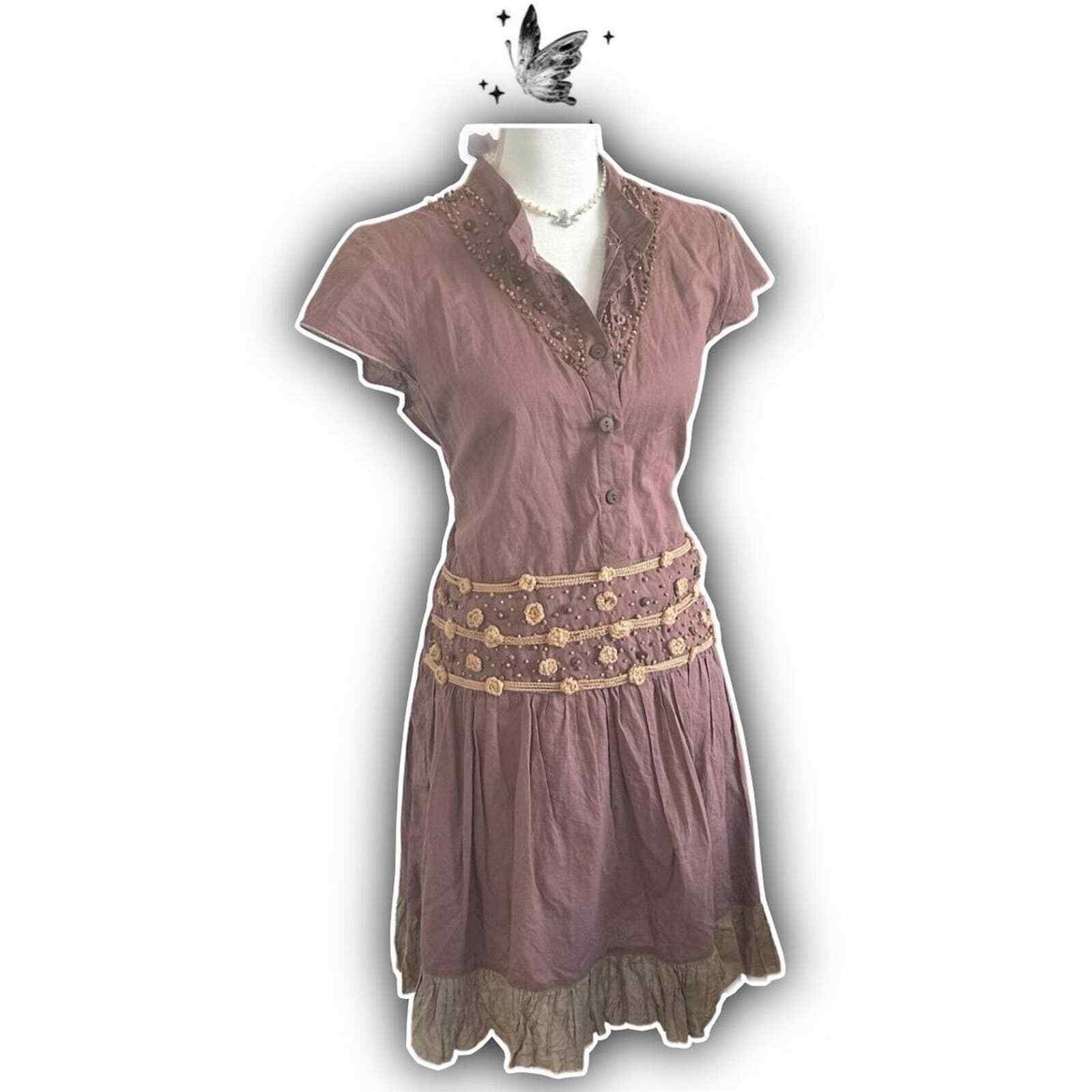 Handmade goblincore brown beaded dress - Gem