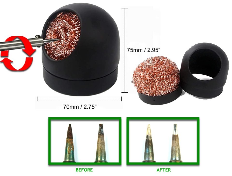 Soldering Iron Tip Cleaner with Mesh Wire Ball & Metal Base Holder ...
