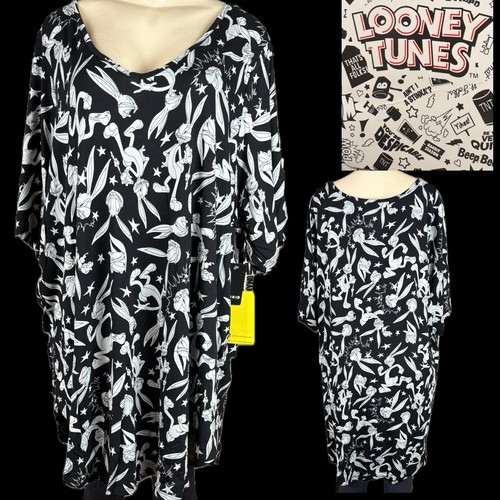 Looney Tunes +5 Black/Gray V-Neck Bugs Bunny Graphic Curved Hem Half ...