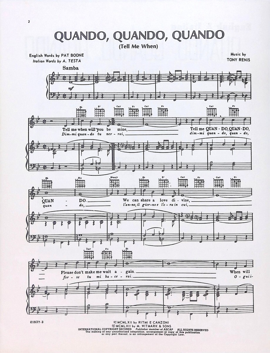 Quando Quando Quando Sheet Music By Renis Sheet Music Plus Claudio