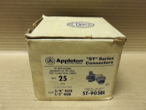 NEW APPLETON 90 DEGREE W/EXTERNAL GROUNDING LUG ST-9038L 3/8" FLEX 1/2 ...