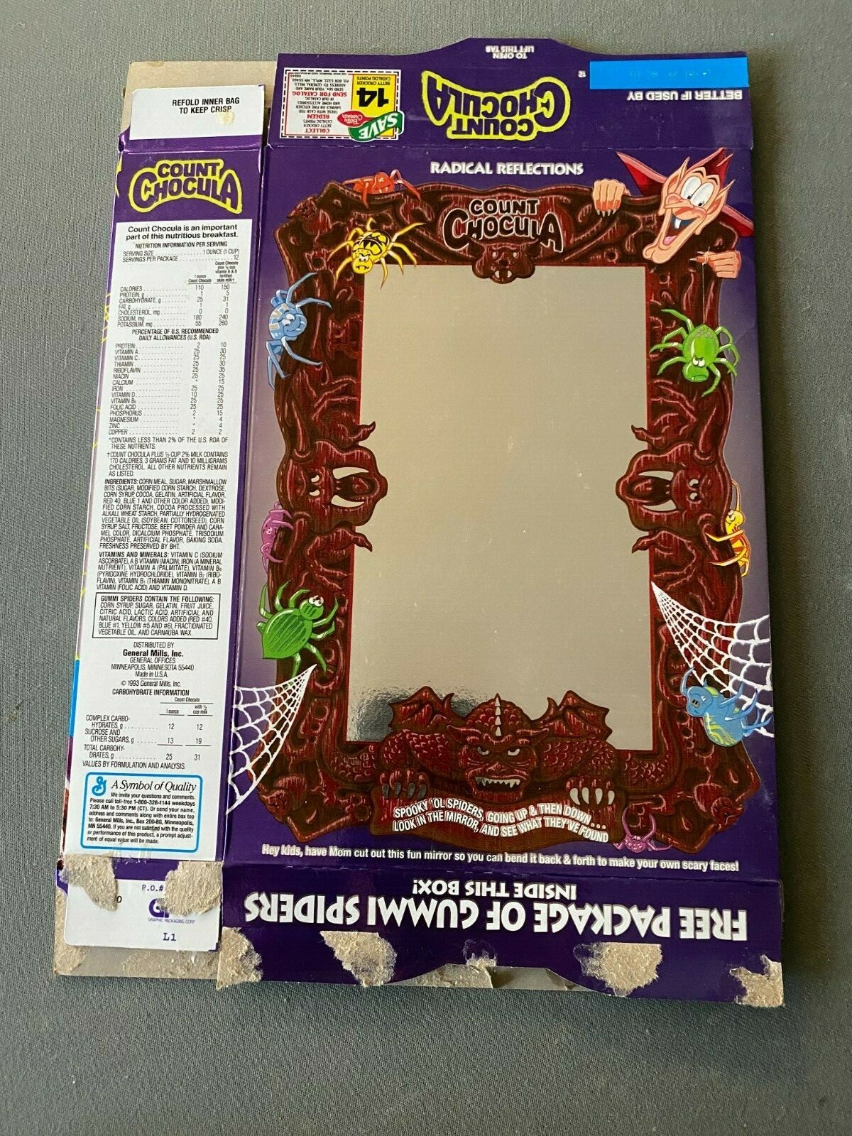Count Chocula cereal box flattened from 1993 w/free Gummi Spiders ...