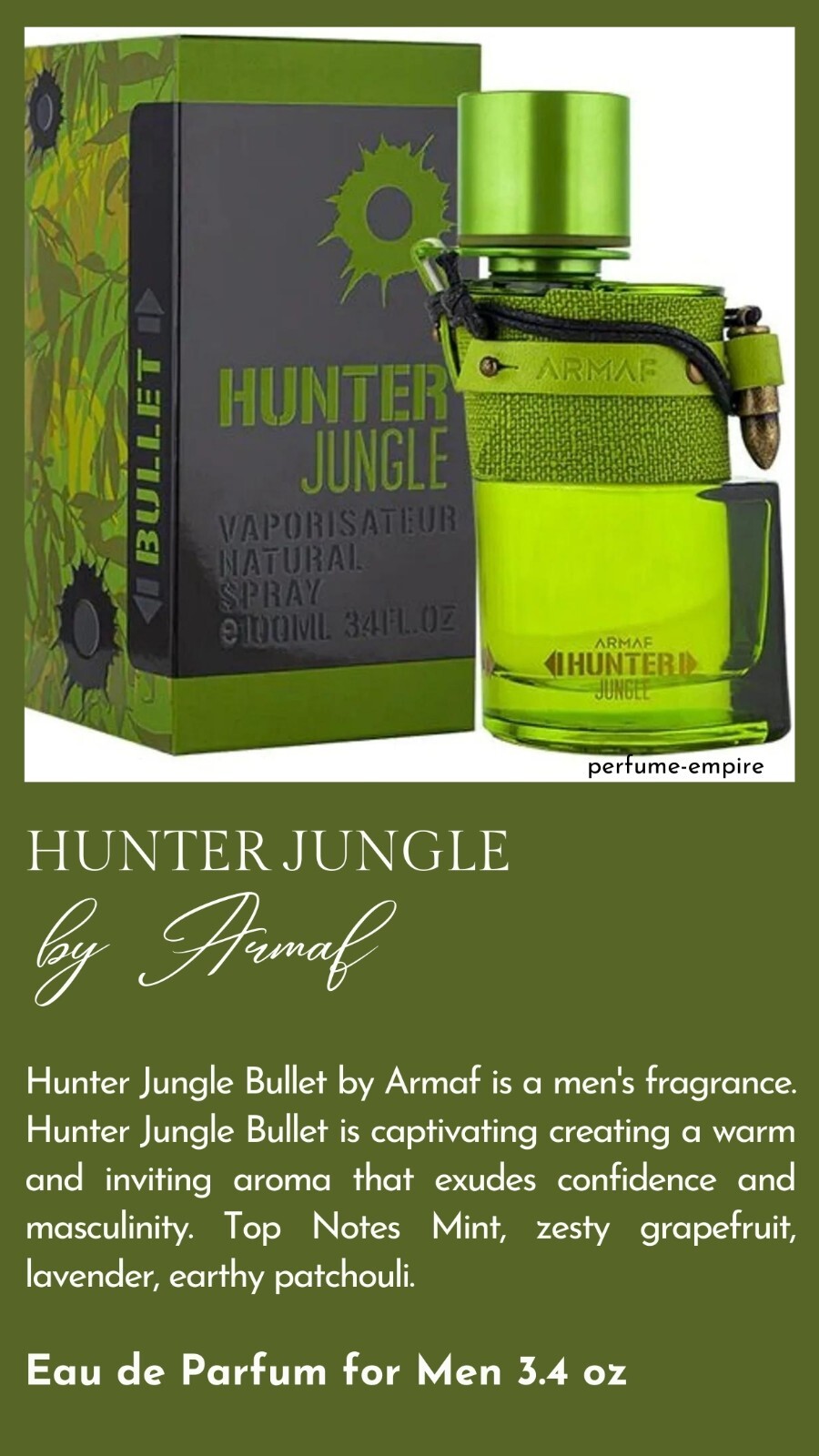 Hunter Jungle by Armaf cologne for men EDP 3.3 / 3.4 oz New in Box