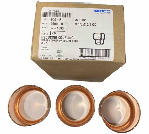 Nibco 1VLK8 3" x 2 1/2” Reducing Coupling Wrot Copper C x C, 3 Pack New ...