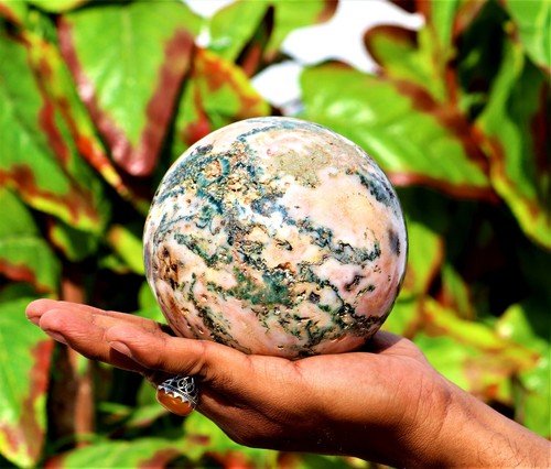 Large 120MM Natural Green Tree Agate Stone Healing Metaphysical Sphere ...