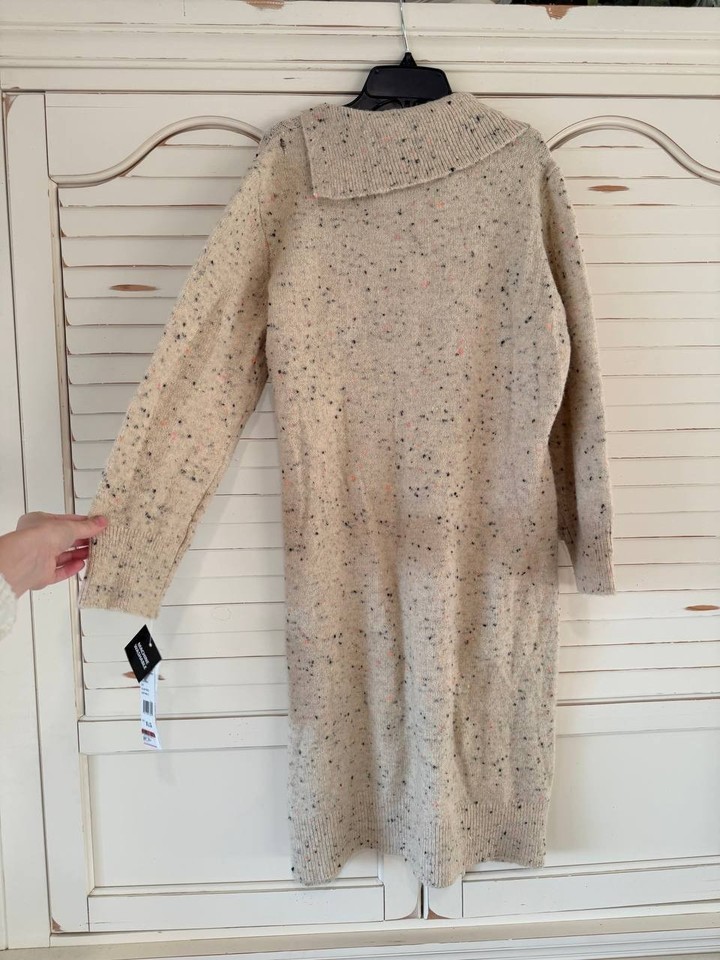 Sandra Darren Cable Knit Sweater Dress Beige Speckled Size L NWT $89 ...