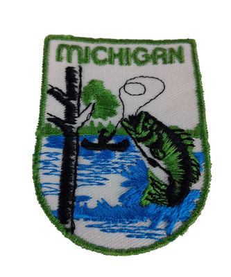 Vtg Michigan Fisherman Angler Jacket Patch Fish Largemouth Bass Fishing ...