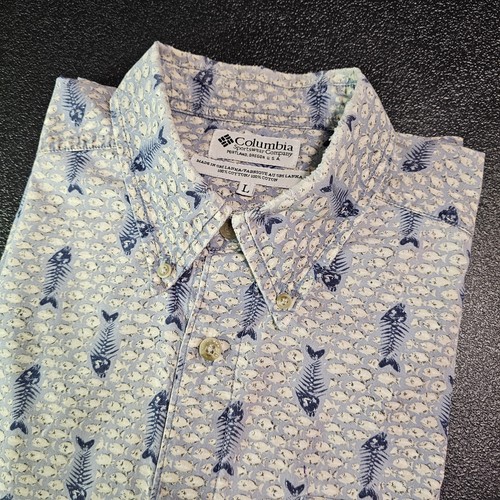 Columbia Mens SZ Large SS 100% Cotton Casual Button Down Bone Fish ...