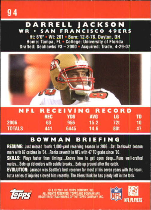 2007 Bowman Football Card #94 Darrell Jackson | eBay