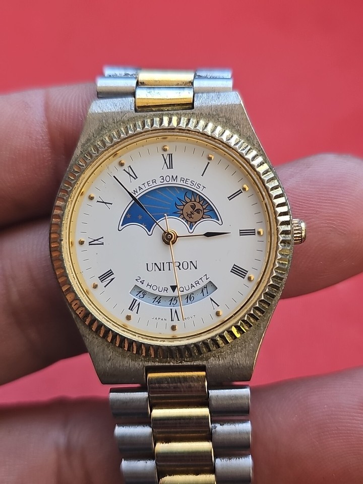 Vintage Men's Unitron Moon Phase Watch Goldtone In Non Working ...
