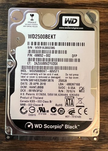 HP / WD Scorpio Black 2.5-inch 250GB 7200RPM SATA WD2500BEKT 617032-001 ...
