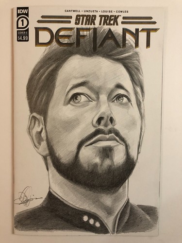 Sketch cover blank original art, William Riker, Star Trek by Dan ...