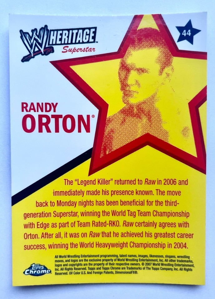 2007 WWE Topps Heritage Chrome Randy Orton #44 Wrestling Card WWF WCW ...