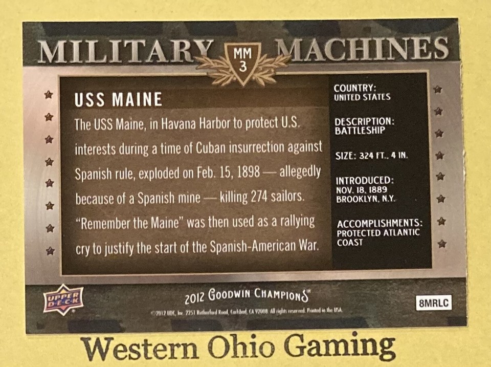 2012 Upper Deck Goodwin Champions USS Maine #MM3 Military Machines | eBay