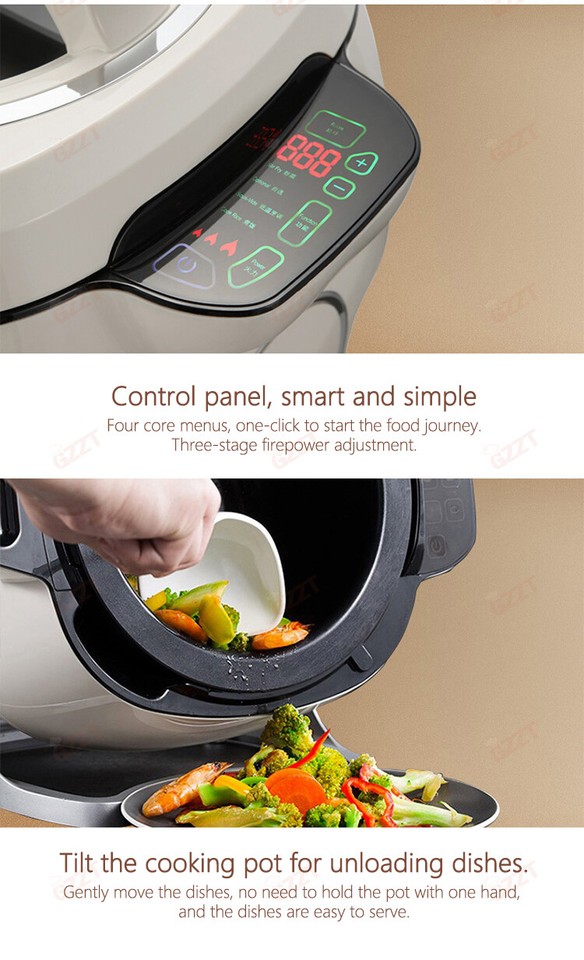 6L Electric Stir Fry Machine Stir Cooker Pot No Stick Pan Auto Rotating ...