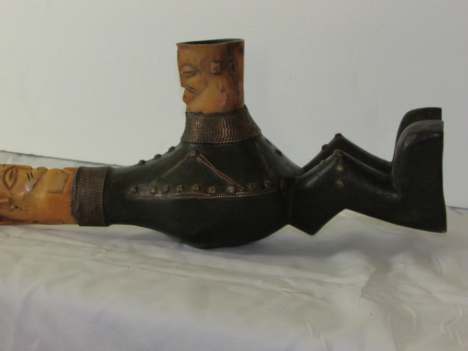Vintage Kuba Ceremonial Pipe Wood Copper Bone African Tribal Sculpture ...