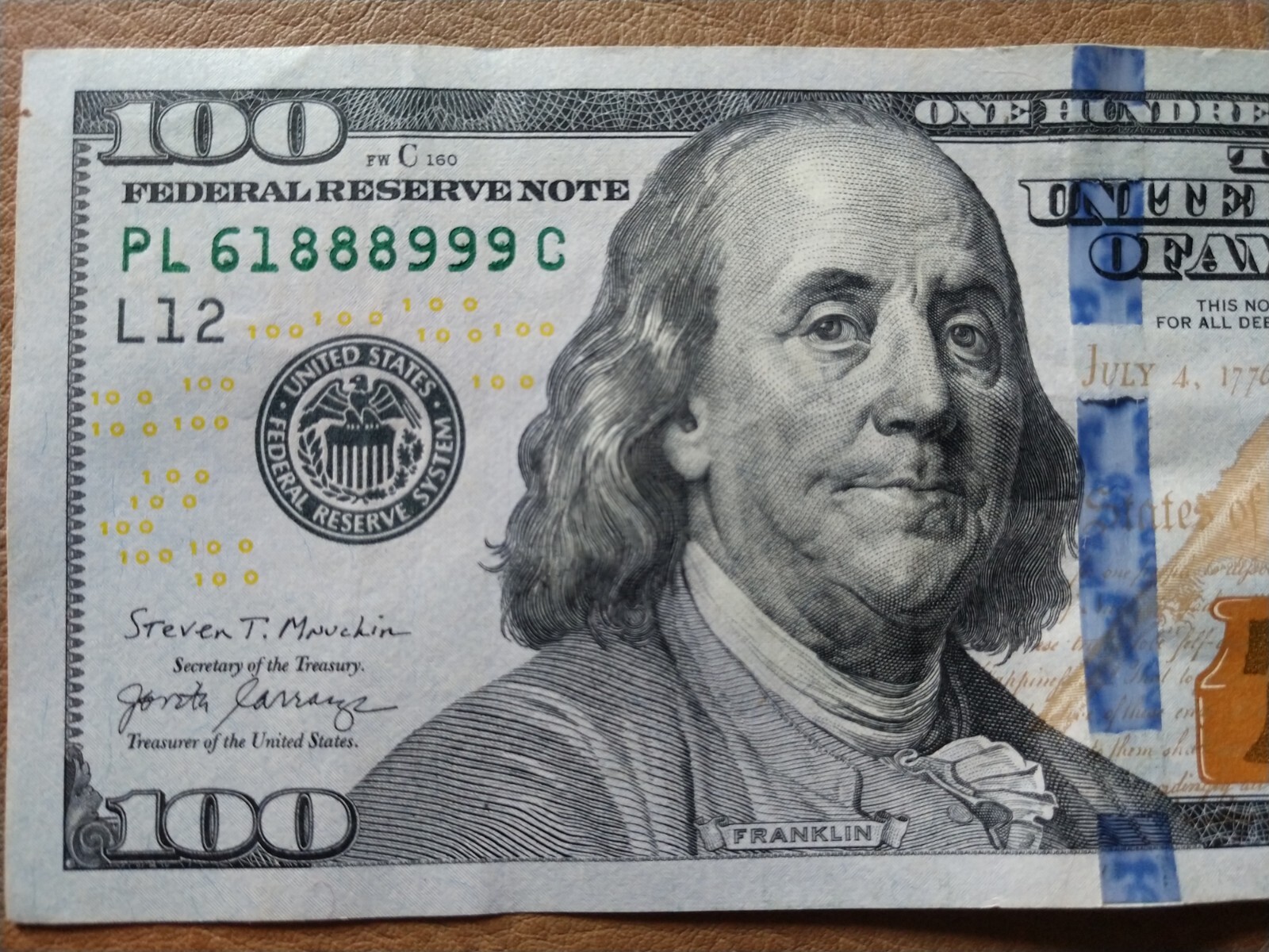 $100 Dollar 2017A very cool number PL61888999C ink smear error 2 ...