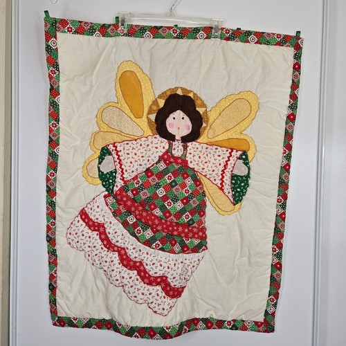 Vintage 1980s Christmas Wall Decor Quilted Quilt Angel Banner 28.5 by ...