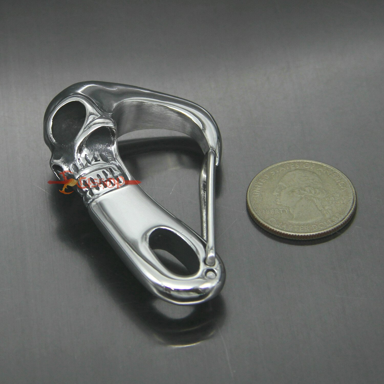 Extra Large Huge Skull Clasp Carabiner Wallet Key Chain Stainless Steel ...