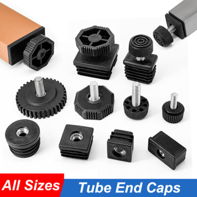 Round/Square Plastic Tube End Caps Insert Bungs Nuts Plug Adjustable ...