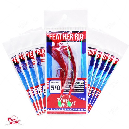 10pks 5/0 Fishing Rockfish Feather Rig 2-hook Rock Cod Fish Bait lures ...