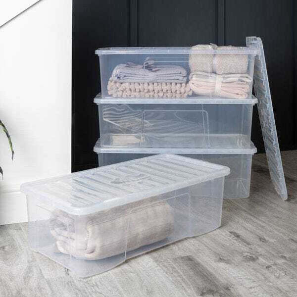 Wham Crystal 32L Plastic Storage Boxes with Lids Clear. Under Bed ...