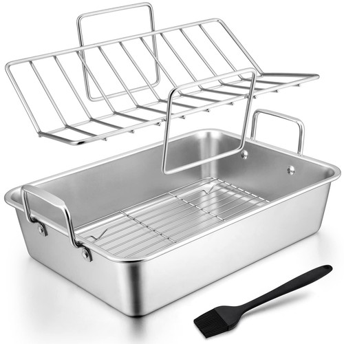 Stainless Steel Roasting Pan with Rack Large 15.2In Lasagna Roaster Pan ...