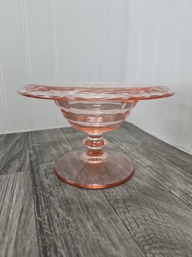 Small Vintage Pink Depression Glass Compote, Pedestal Bowl w. Etched ...