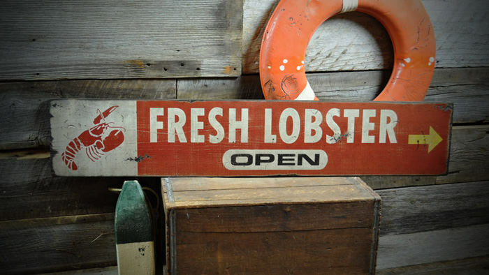 Fresh Lobster Seafood Open Sign - Rustic Hand Made Vintage Wooden Sign ...