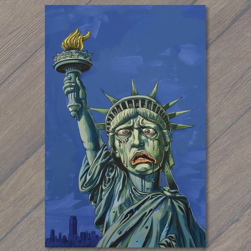 Postcard Sorrowful Statue of Liberty Weeps New York City USA State Sad ...