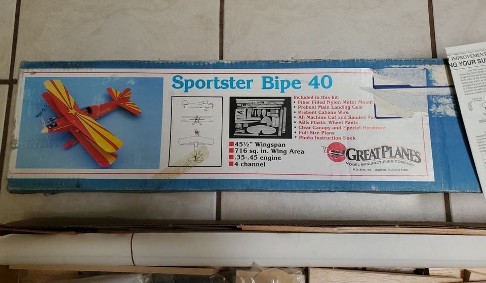 GREAT PLANES SPORTSTER BIPE 40 RC MODEL BI-PLANE Airplane Kit Vintage ...