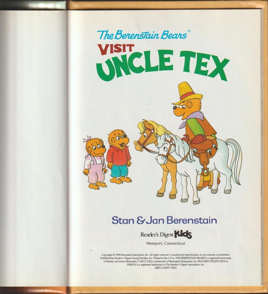 The Berenstain Bears Visit Uncle Tex Cub Club Book 1994 | eBay