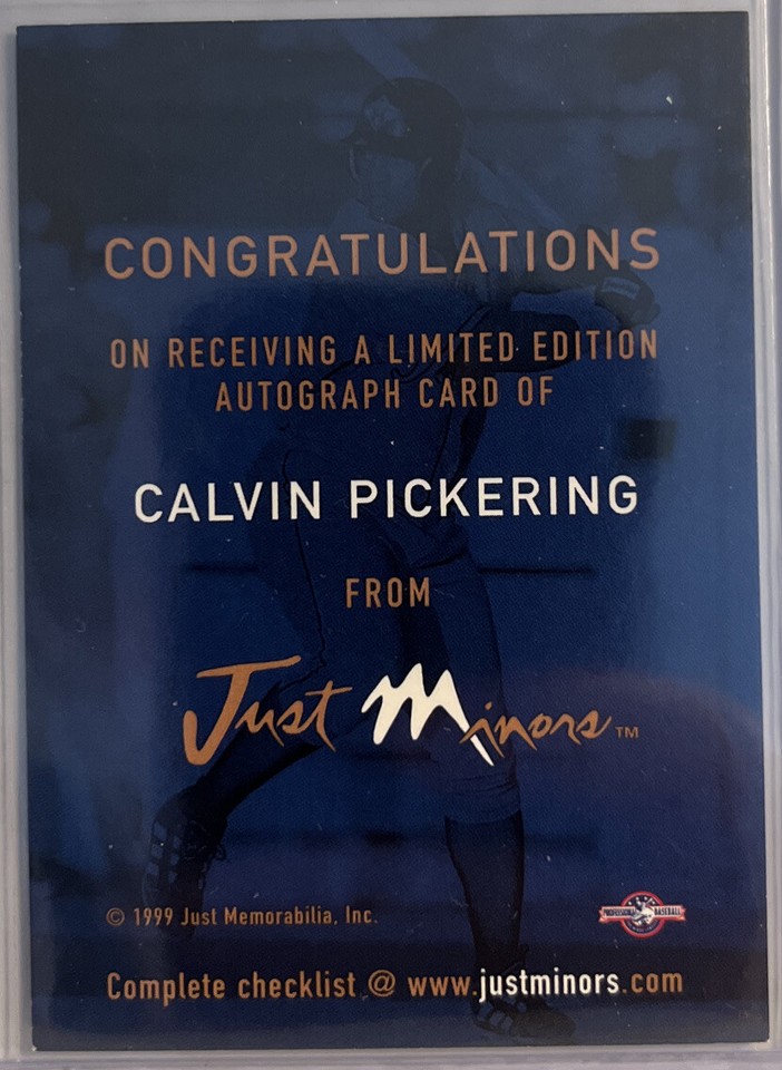 Calvin Pickering 1999 Just Minors Rookie Autograph Card Kansas City ...