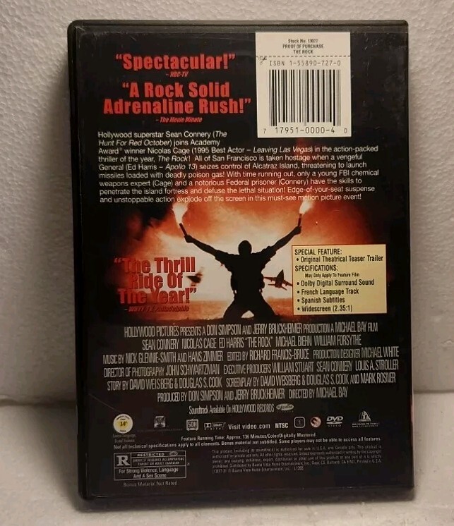 The Rock (DVD, 1997) Nicolas Cage Sean Connery Hollywood Pictures USA ...