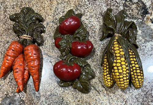 3 pc Vtg Carrots,corn and tomatoes 7" Chalkware Vegetables Kitchen Art ...