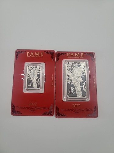 2022 1 oz Pamp Suisse LUNAR TIGER .999 Fine Silver Bar, Lot Of 2, 10 G ...
