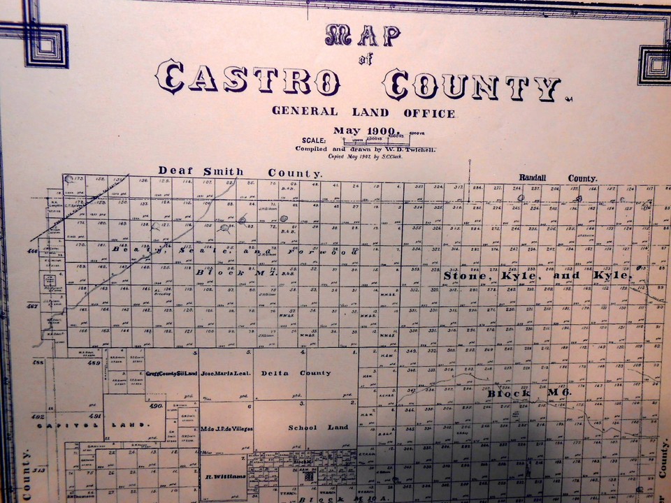 Old Castro County Texas Land Office Owner Map Dimmitt Hart Nazareth ...
