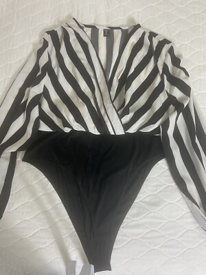 Black & white stripped long sleeve V-Neck bodysuit women's size 3XL | eBay