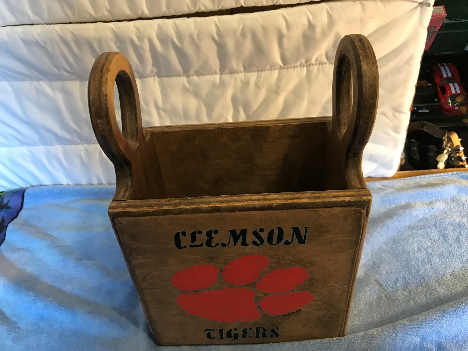 Clemson Tiger Wooden Trash Container/Magazine Box Vintage Signed SH ...