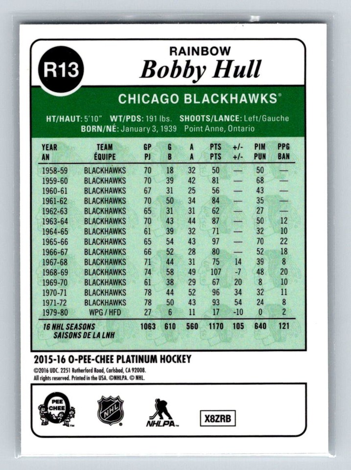 2015-16 O-Pee-Chee Platinum #R13 Bobby Hull Retro Rainbow | eBay