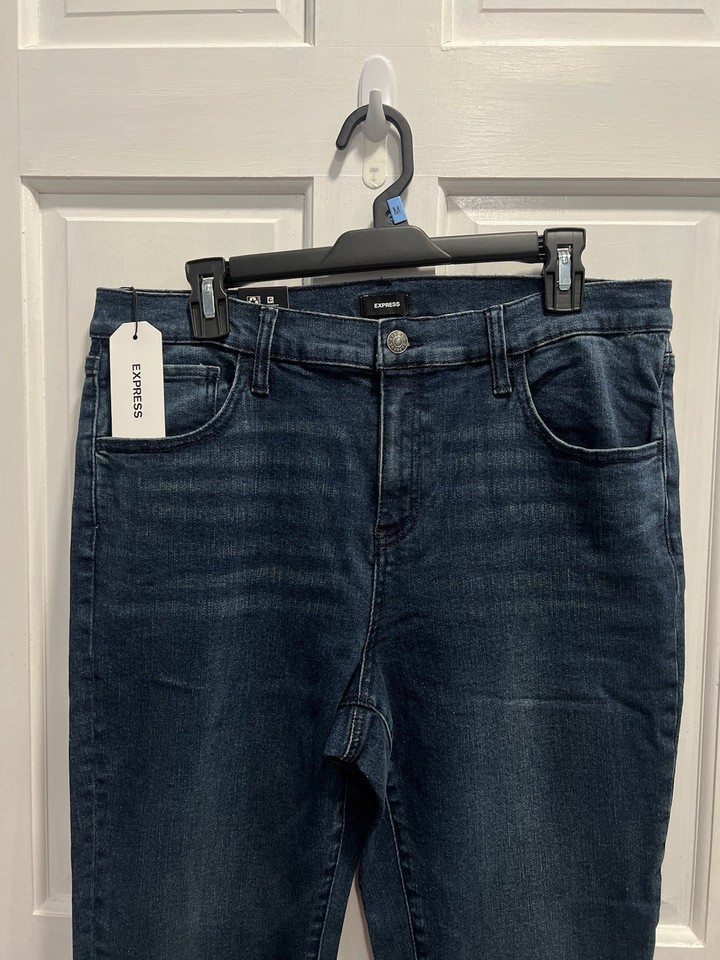 EXPRESS NWT Dark Wash Mid Rise Boot Cut 5 Pocket Jeans SIZE 16 Msrp $88 ...