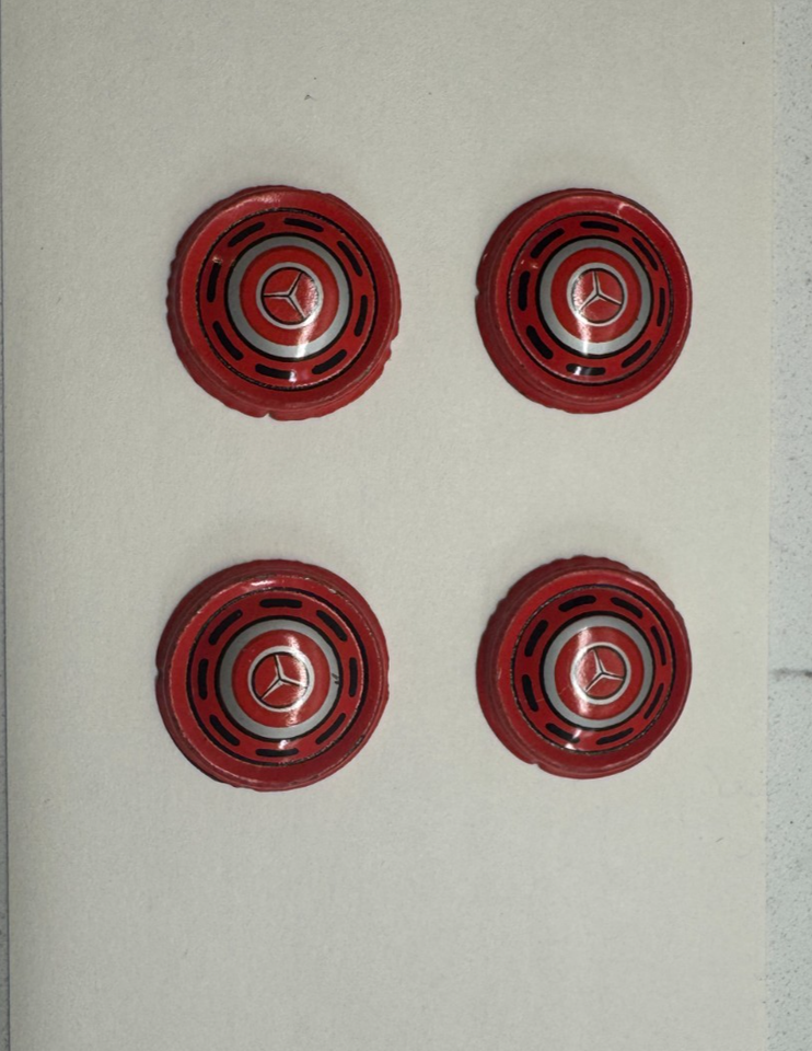 VINTAGE (4) MERCEDES BENZ, BANDI JAPAN, HUB CAPS TIN FRICTION LITHO ...