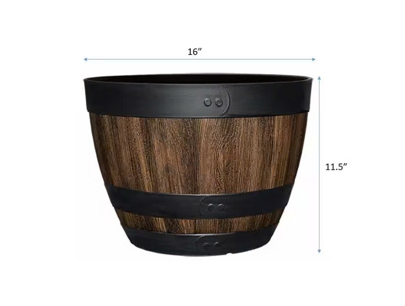 Large Resin Planter Garden Flower Plant Pot Walnut Barrel Gardening ...