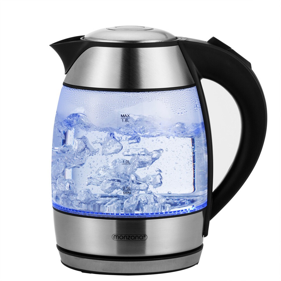 MONZANA® Light Up Cordless Glass Kettle Blue LED See Through | 1.8L ...