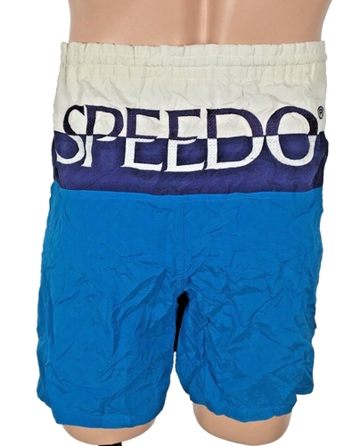 VTG SPEEDO Swimwear swim trunks XL AQUA Blue SPELL OUT Split Logo ...