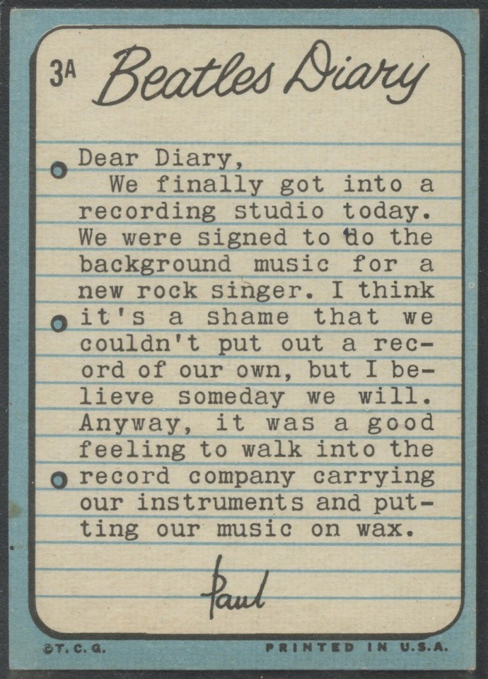1964 Topps Beatles Diary 3A | eBay